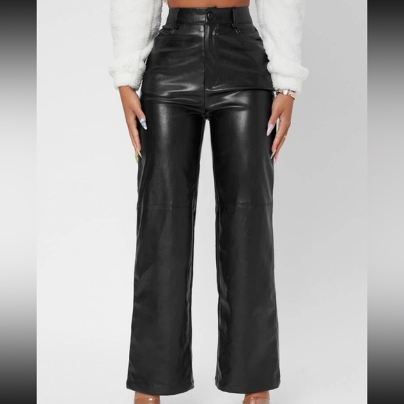 Pants & Jumpsuits | Solid High Waist Straight Leg Pu Leather Pants ...